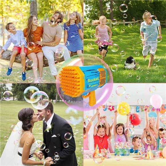 Toys | Bubble Machine Bubble Gun 69 Holes With Colorful Lights Rocket ...